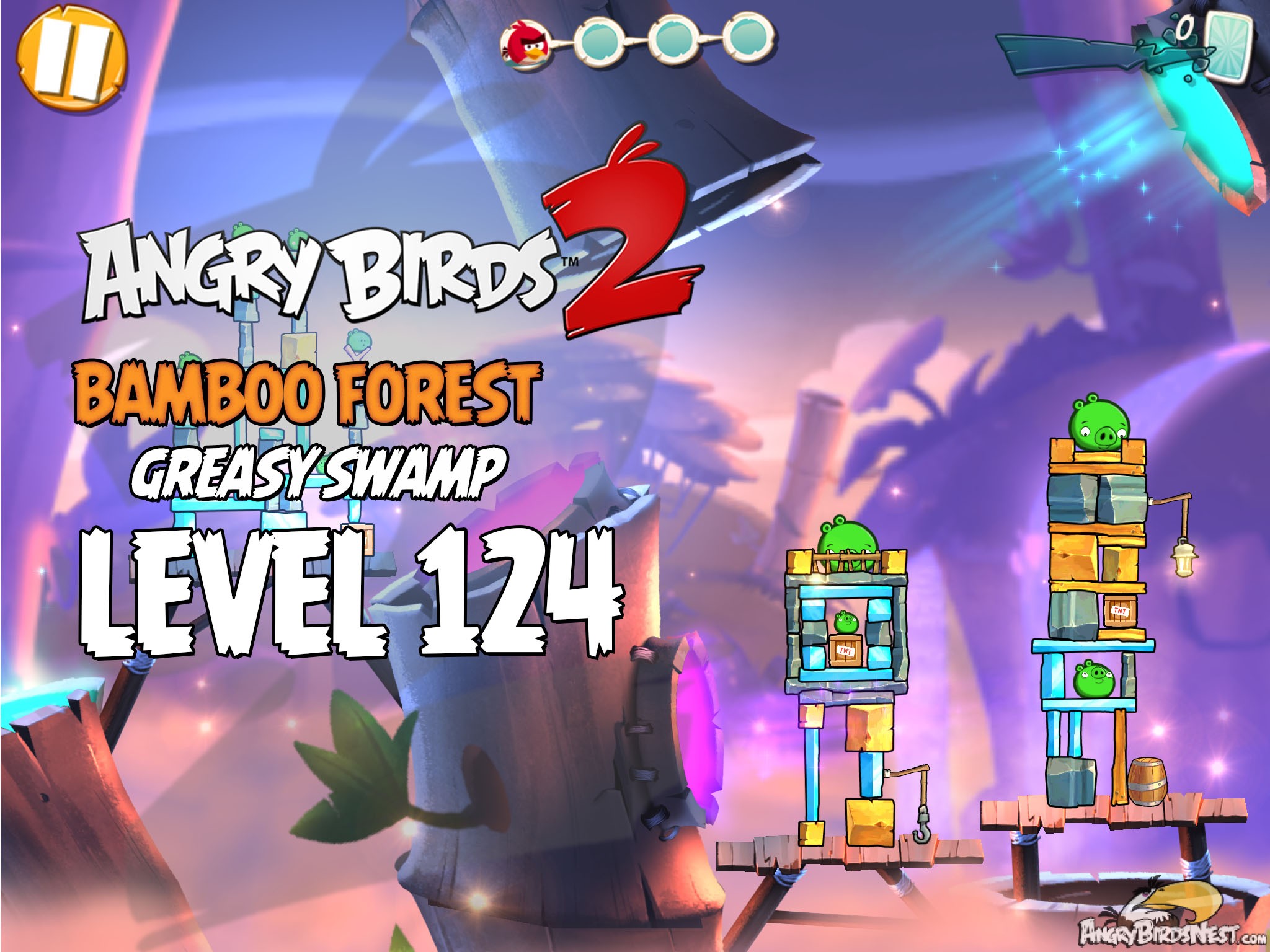 Angry Birds 2 Level 124 Bamboo Forest - Greasy Swamp 3-Star Walkthrough ...