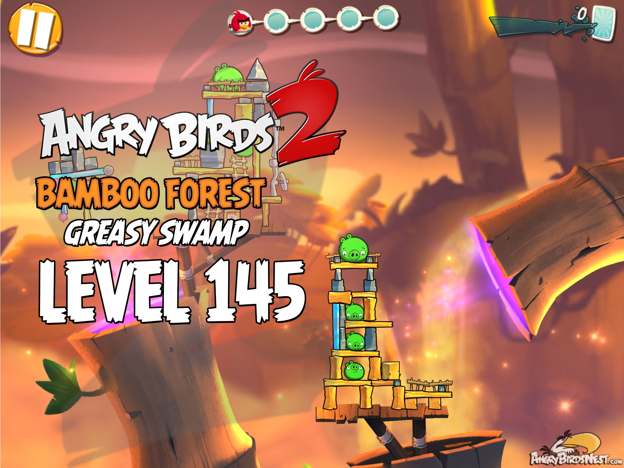 Angry Birds 2 Level 145 Bamboo Forest - Greasy Swamp 3-Star Walkthrough ...